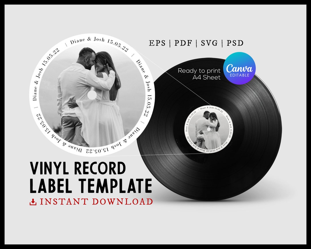 Customizable Vinyl Record Label Template for Wedding Record Guest Book ...
