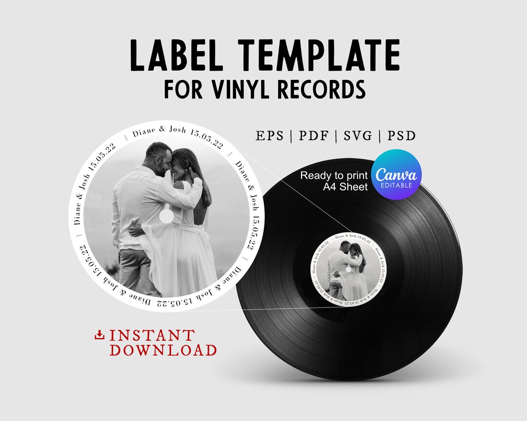 Vinyl Record Label Template for Wedding Guest Book Alternative Black ...