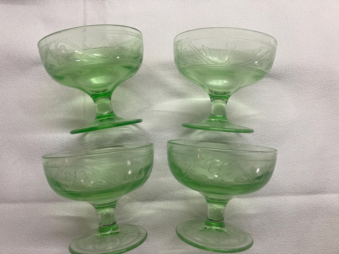 Set of 4 Htf Green Uranium Depression Glass Clover Leaf Sherbets - Etsy