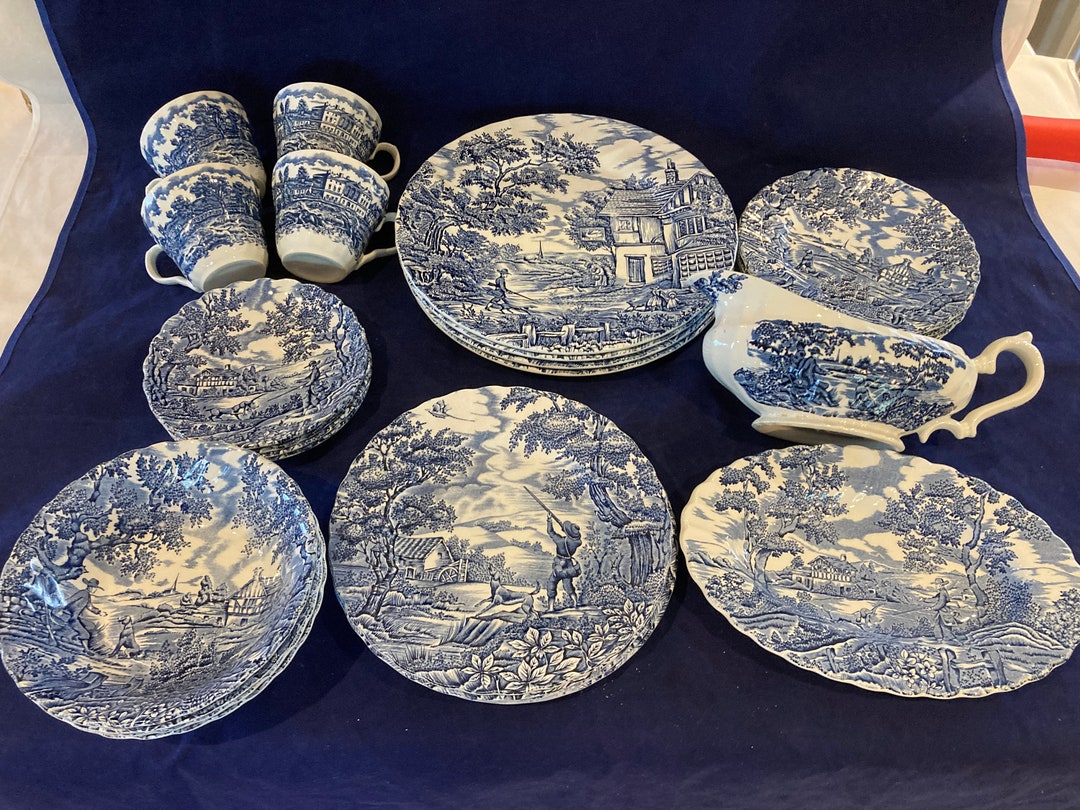 England Myott Blue the Hunter 4 Place Setting 26 Pieces Total Dishes - Etsy
