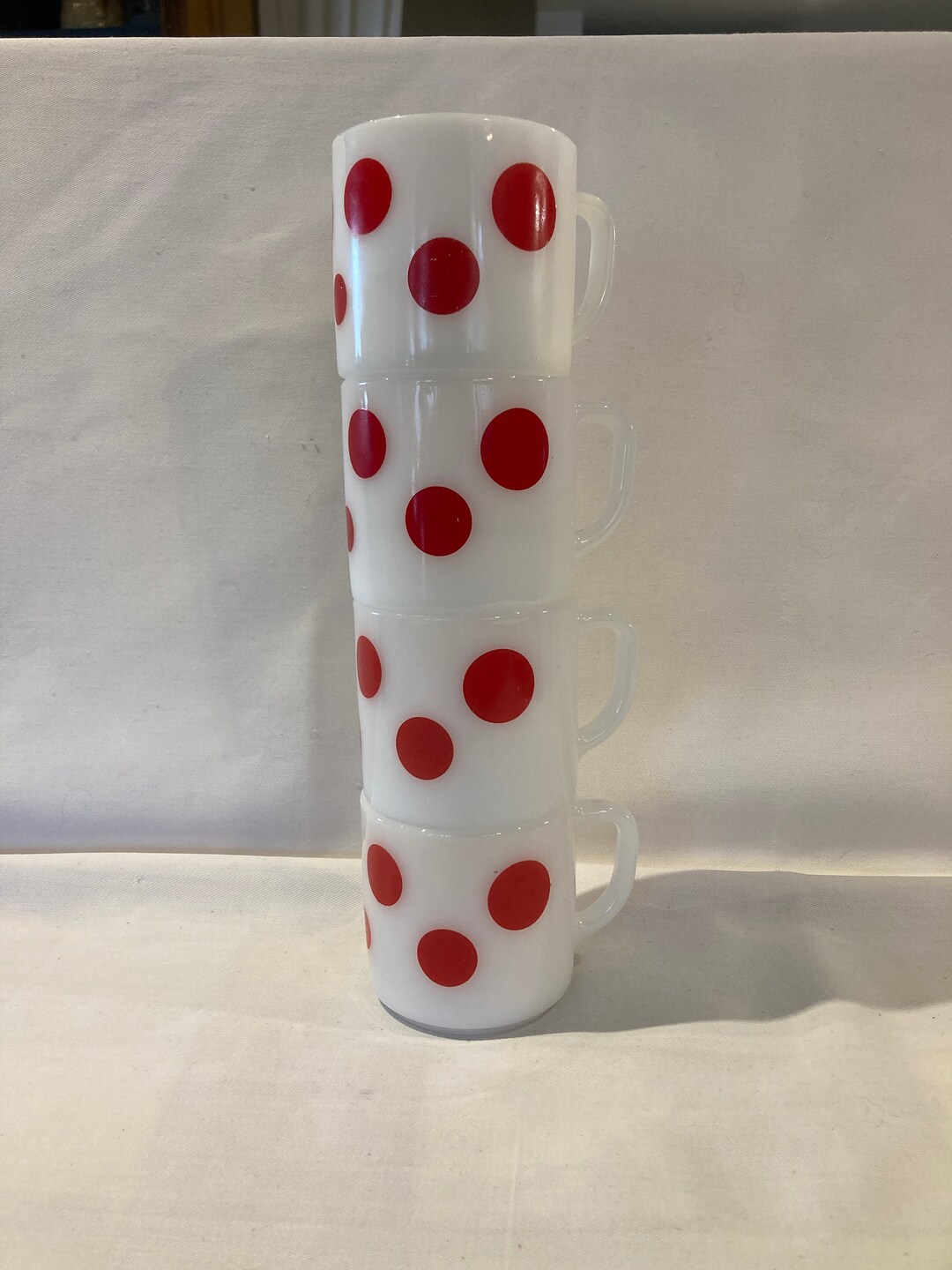 VHTF Set of 4 Federal Glass Red Polka Dots Mugs Stackable - Etsy