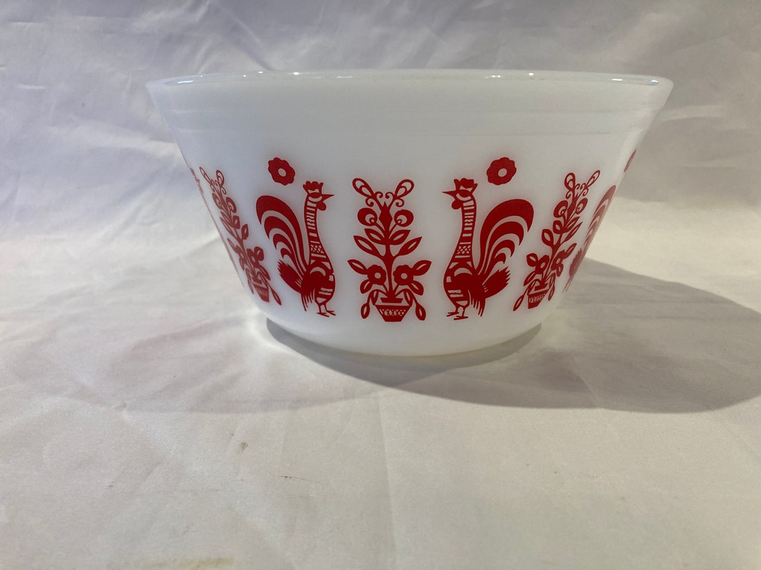 Vhtf Nice 8 Inch Federal Glass Red Roosters Mixing Bowl - Etsy