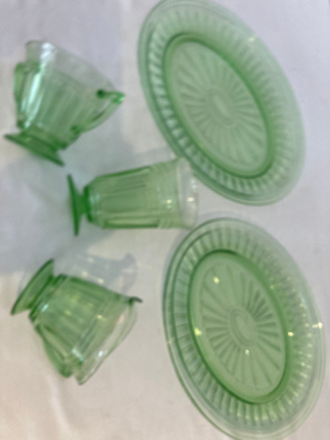 5 Piece Hazel Atlas Green Uranium Glass Dishes New Century Pattern - Etsy