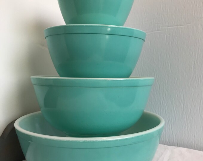Pyrex Butterprint Bowl Set, 4 Pc Pyrex Amish Bowl Set, Turquoise Pyrex ...