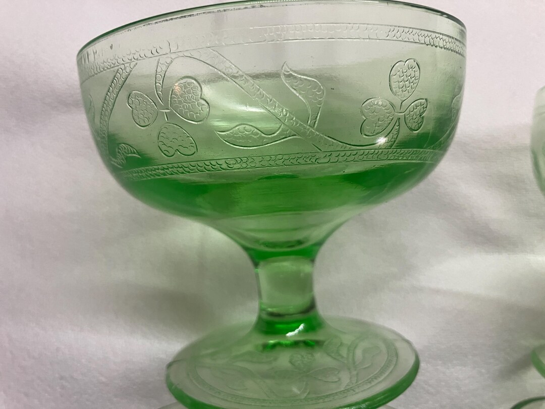 Set of 4 Htf Green Uranium Depression Glass Clover Leaf Sherbets - Etsy