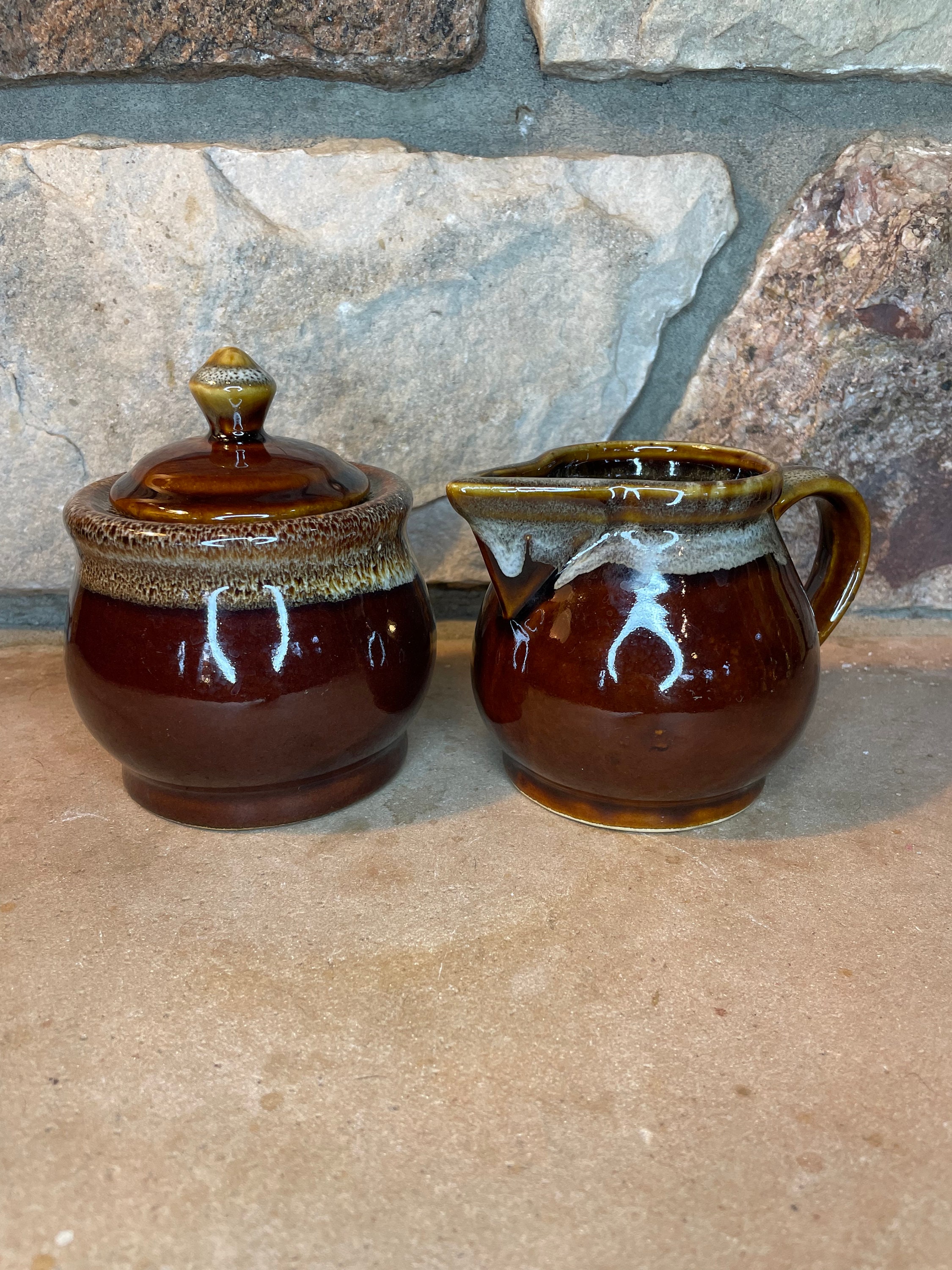 Vintage Brown Drip Stoneware Coffee Pot Set - Etsy