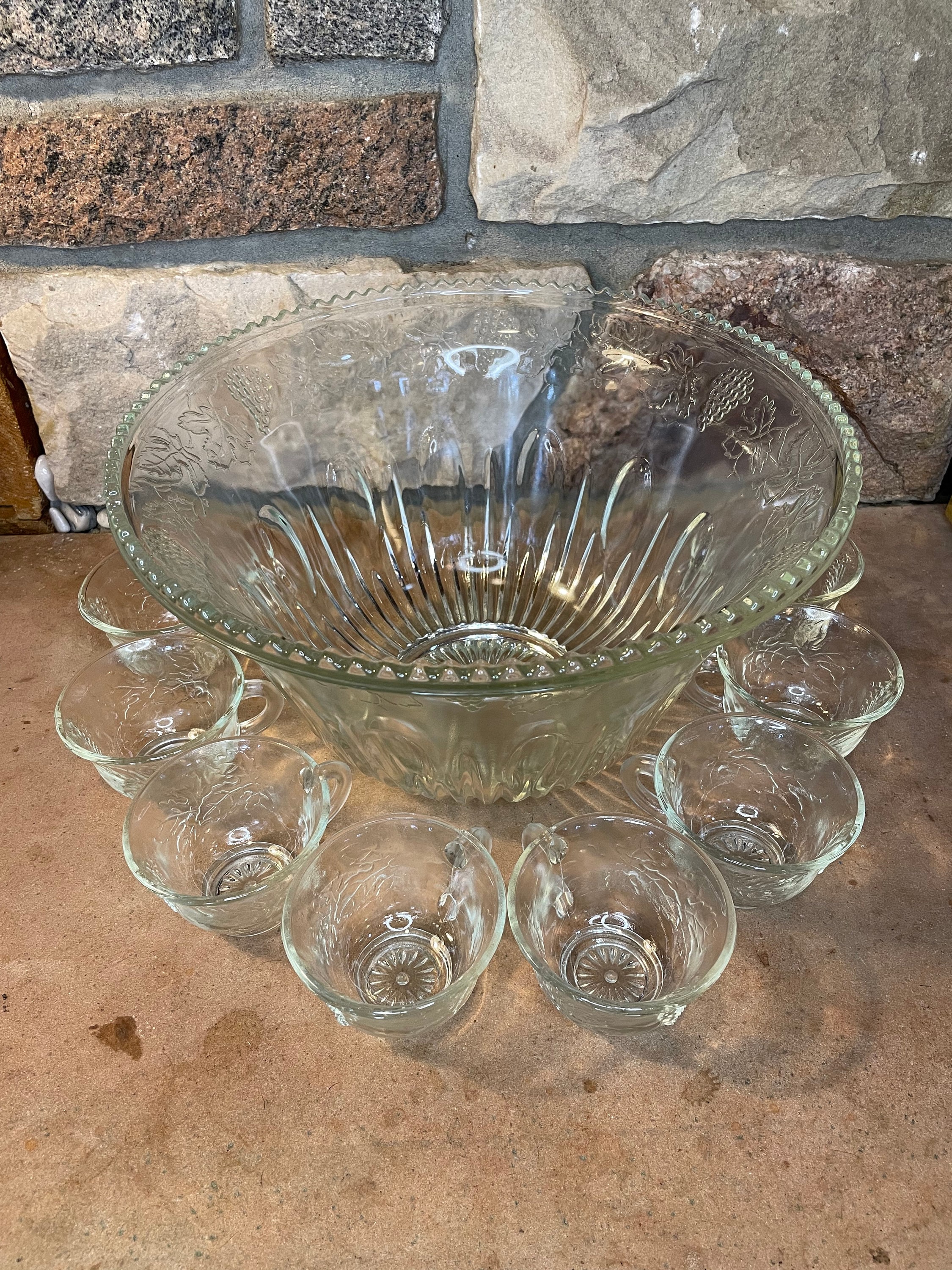Vintage Indiana Glass Punch Bowl Set at Evie Rounsevell blog