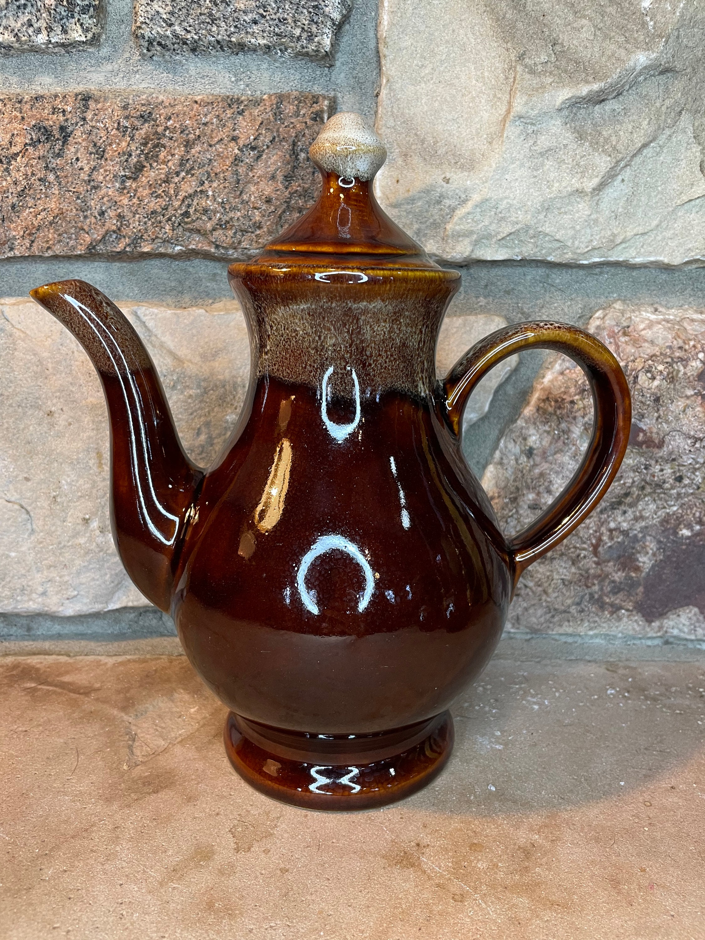 Vintage Brown Drip Stoneware Coffee Pot Set - Etsy