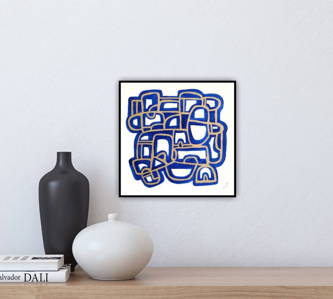 Abstract Blue Painting. the Blue Way. 8,5x8,5 Inch. Original Art One-of ...