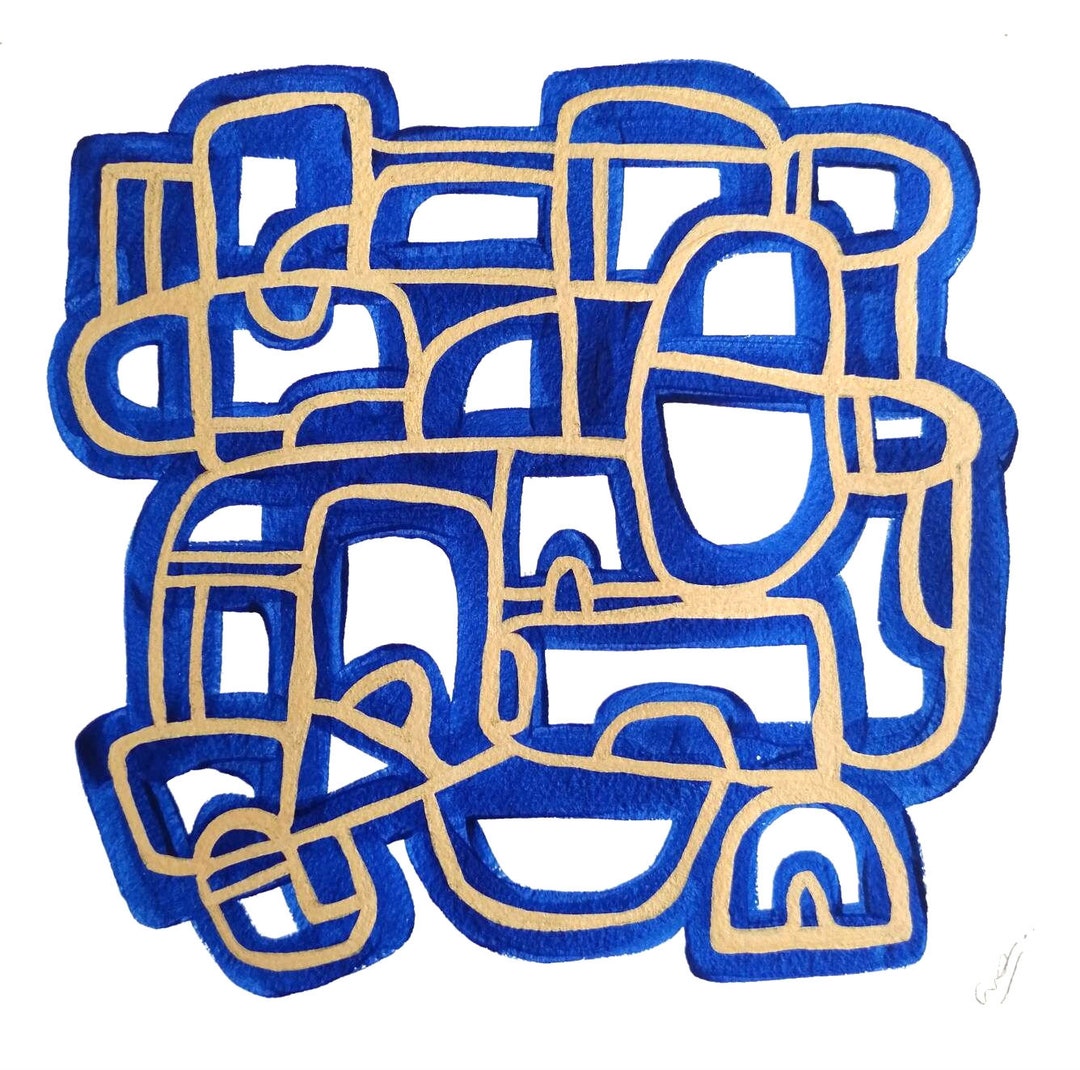 Abstract Blue Painting. the Blue Way. 8,5x8,5 Inch. Original Art One-of ...