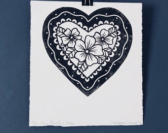 Heart Linocut | Etsy