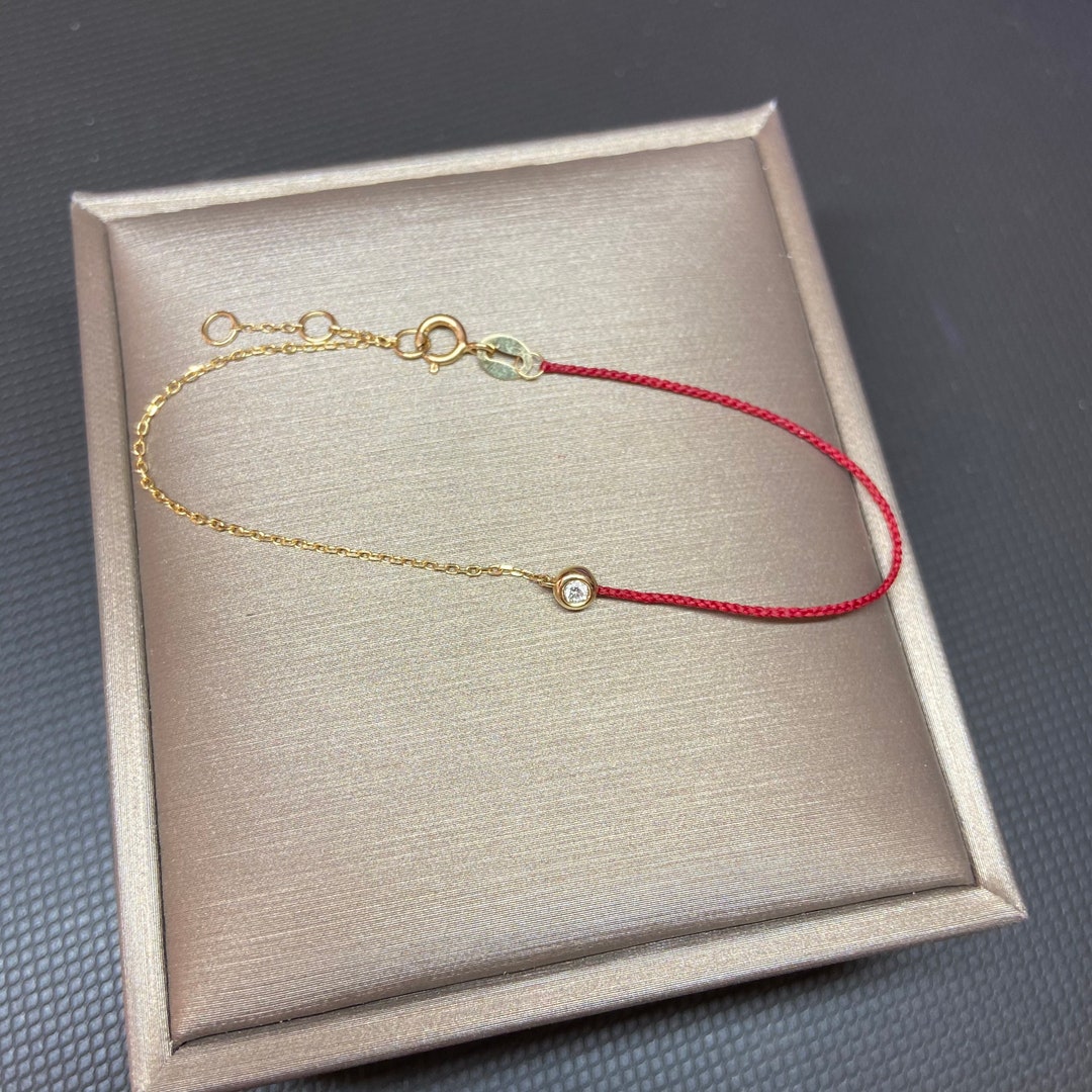 Lucky Red String Bracelet With 0.03 Carat Diamond and 18k Solid Gold ...