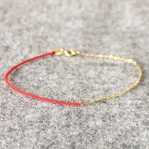 18k Gold Bracelet, Solid Gold Bracelet, Handmade Red Line Lucky ...