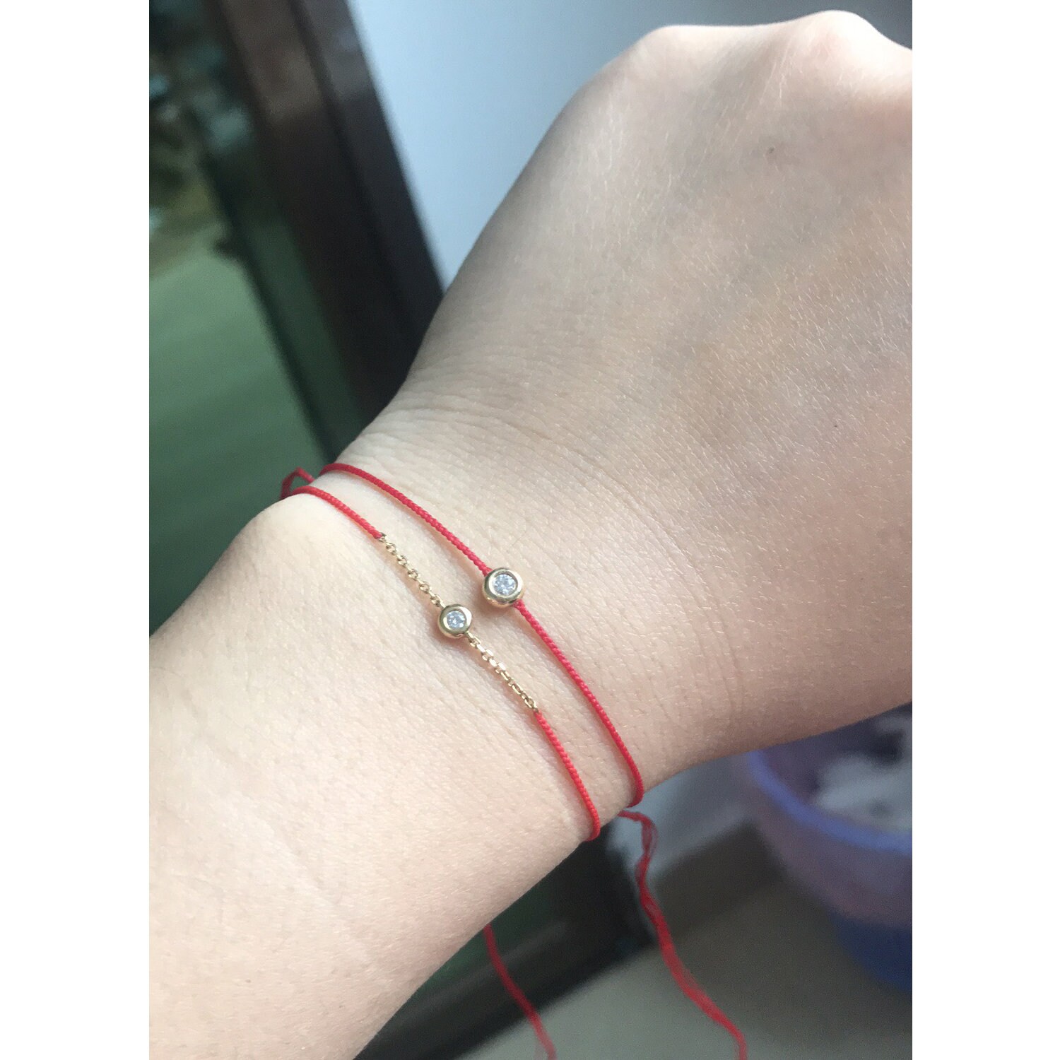 Lucky Red String Bracelet With 0.03 Carat Diamond and 18k | Etsy