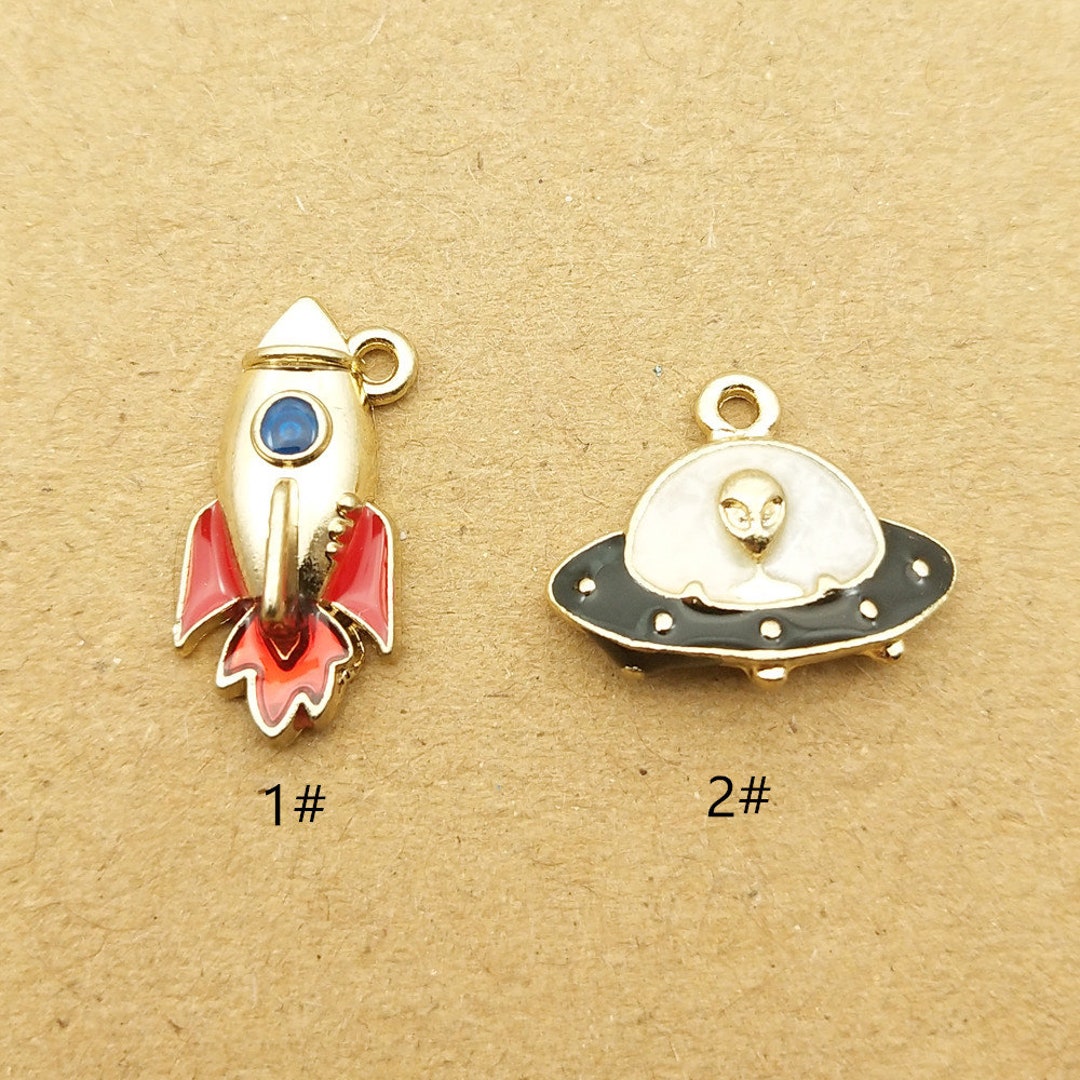 10PCS, Spaceship Charm, Rocket Charm, Enamel Charm, Bracelet Charm ...