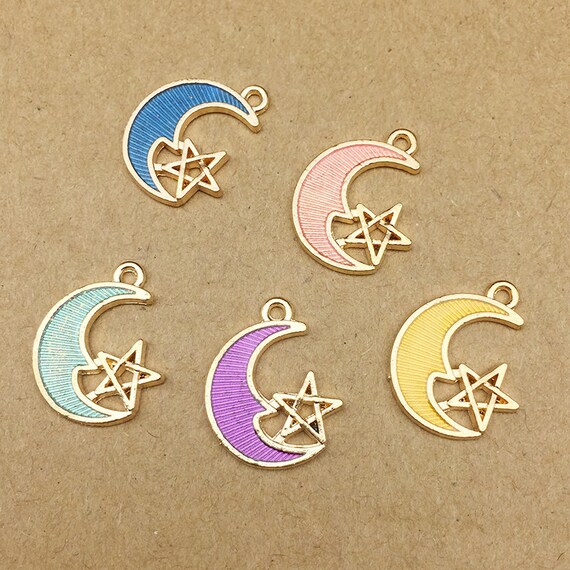 Moon and Star Charm 10PCS 1620MM Enamel Charm Moon Charm | Etsy