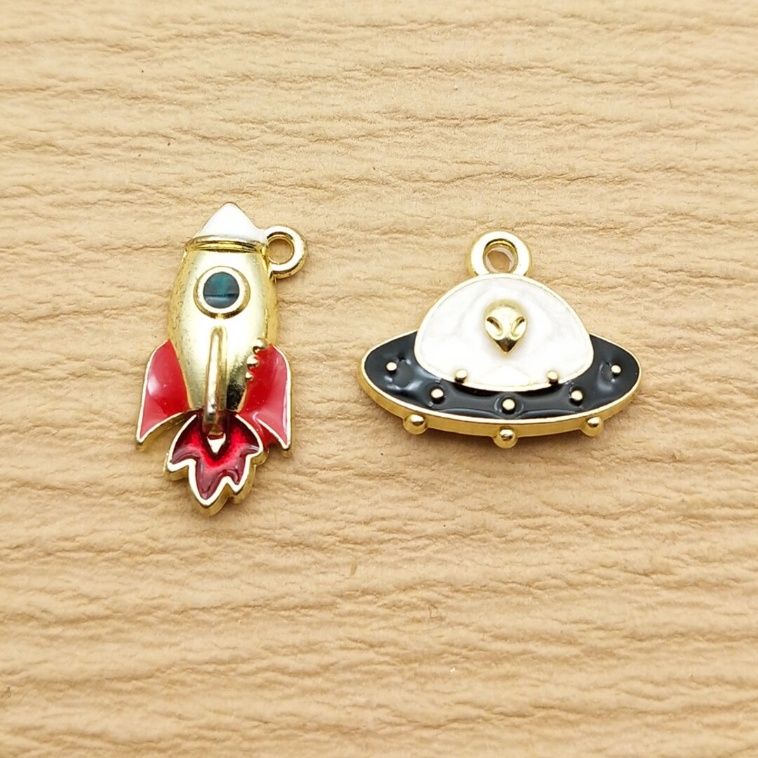 10PCS, Spaceship Charm, Rocket Charm, Enamel Charm, Bracelet Charm ...