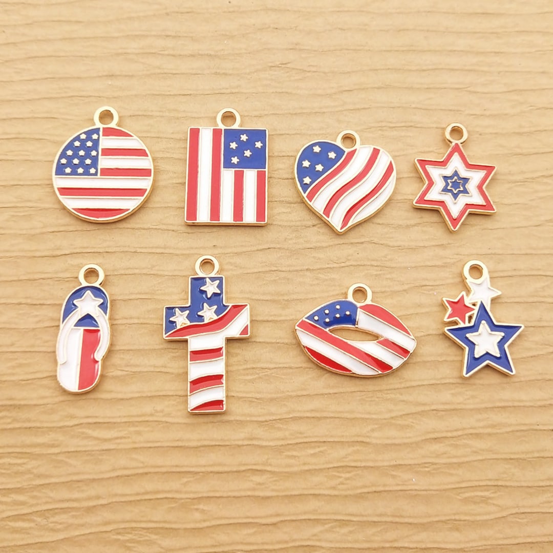 10PCS, America Flag Charm Necklace Pendant Enamel Charm Bracelet Charm ...