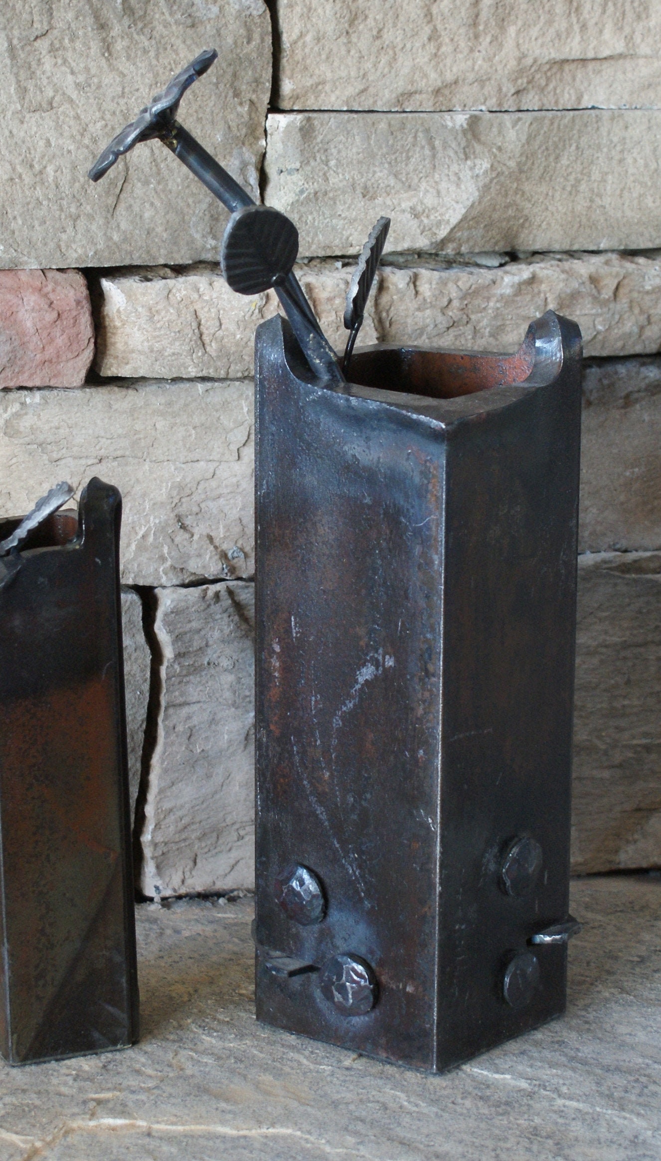 Hand Forged Unique Large Metal Vase With Flower, Sculpture, Metal Home ...