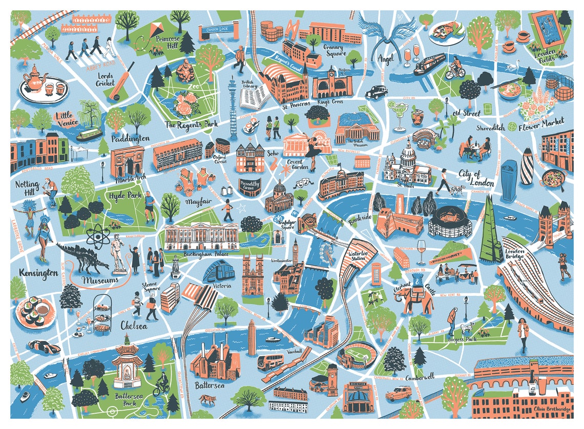 Central London Illustrated Map - Etsy