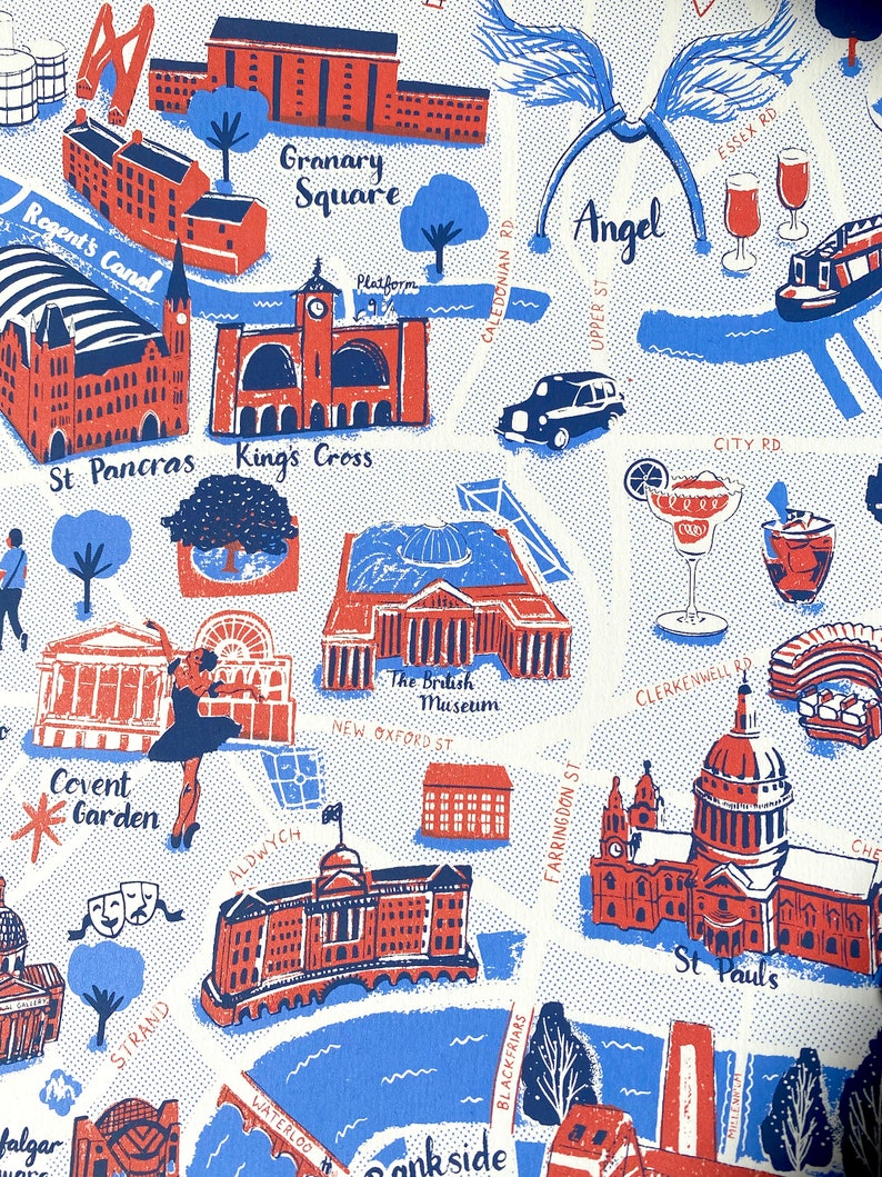 London Map Screen Print 50x70cm Red/orange - Etsy