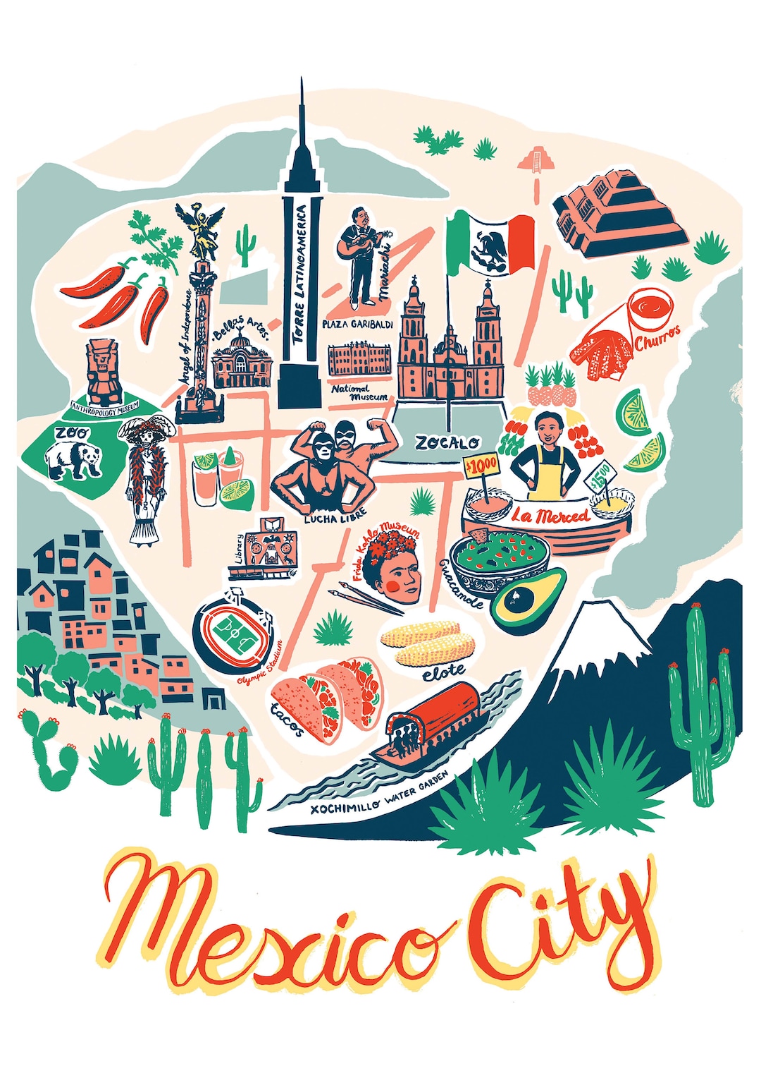 Mexico City Illustrated Map - Etsy