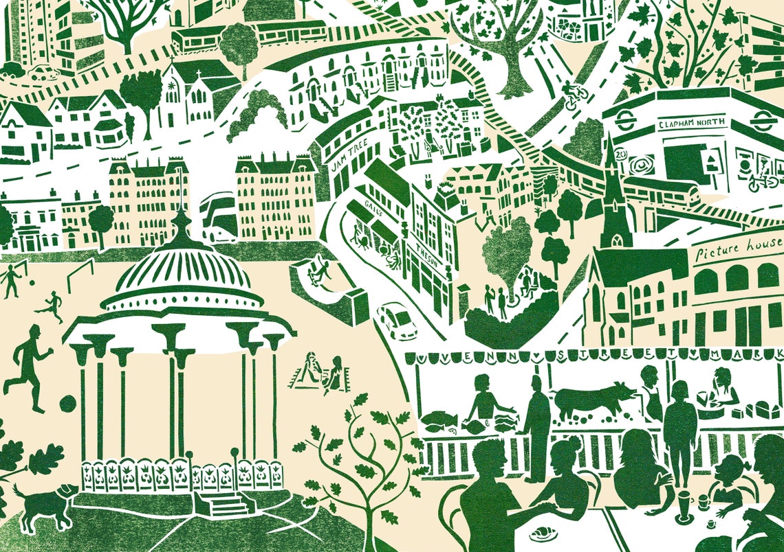 Westminster to Clapham Map Illustration Screenprint (large) - Etsy