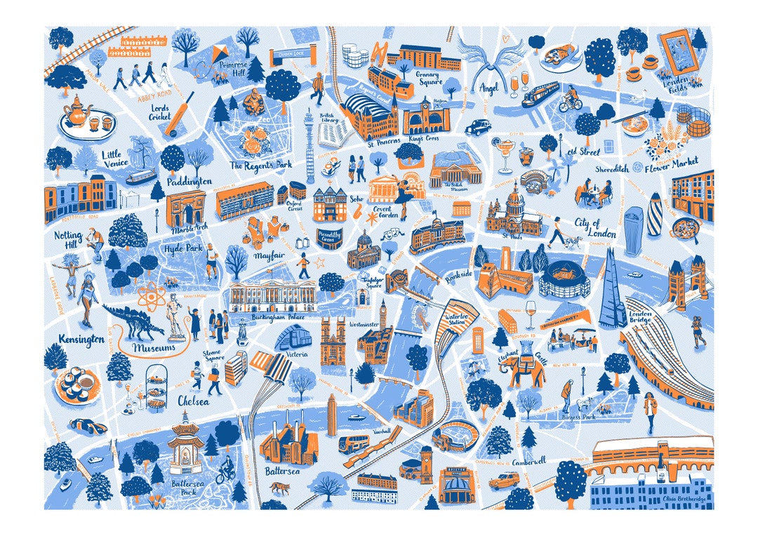 London Map Screen Print 50x70cm Red/orange - Etsy
