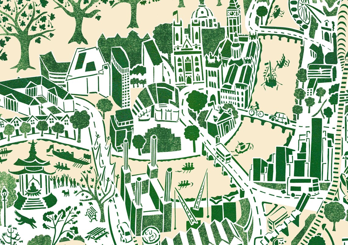 Westminster to Clapham Map Illustration Screenprint (large) - Etsy