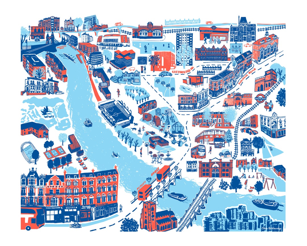 Fulham and Hammersmith Illustrated Map - Etsy