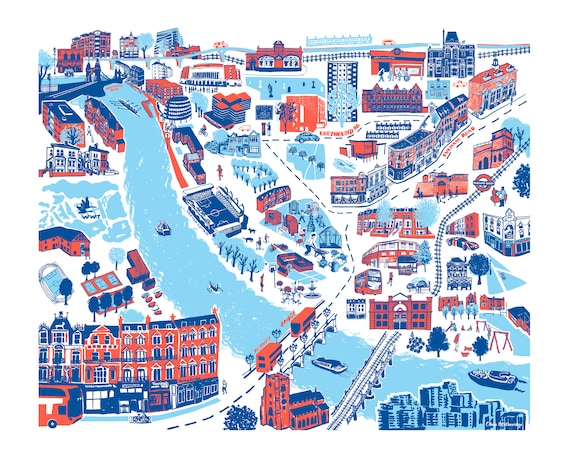 Fulham and Hammersmith Illustrated Map | Etsy