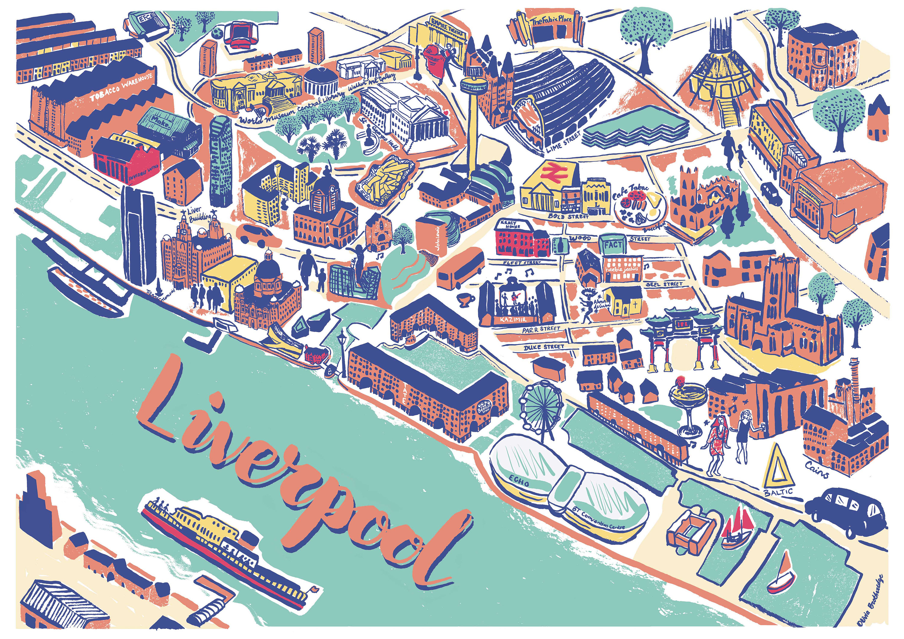 Liverpool Map Brick Orange OR Pink - Etsy