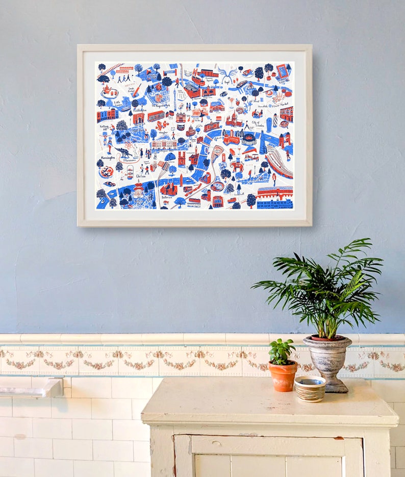 London Map Screen Print 50x70cm Red/orange - Etsy