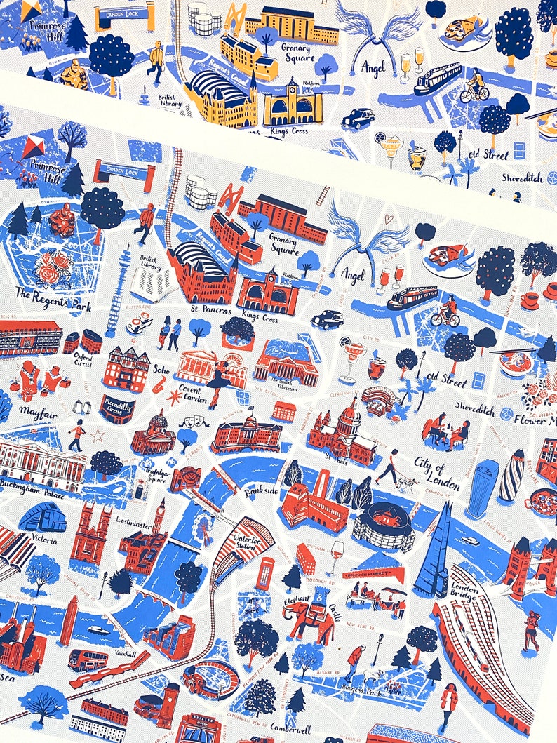 London Map Screen Print 50x70cm Red/orange - Etsy