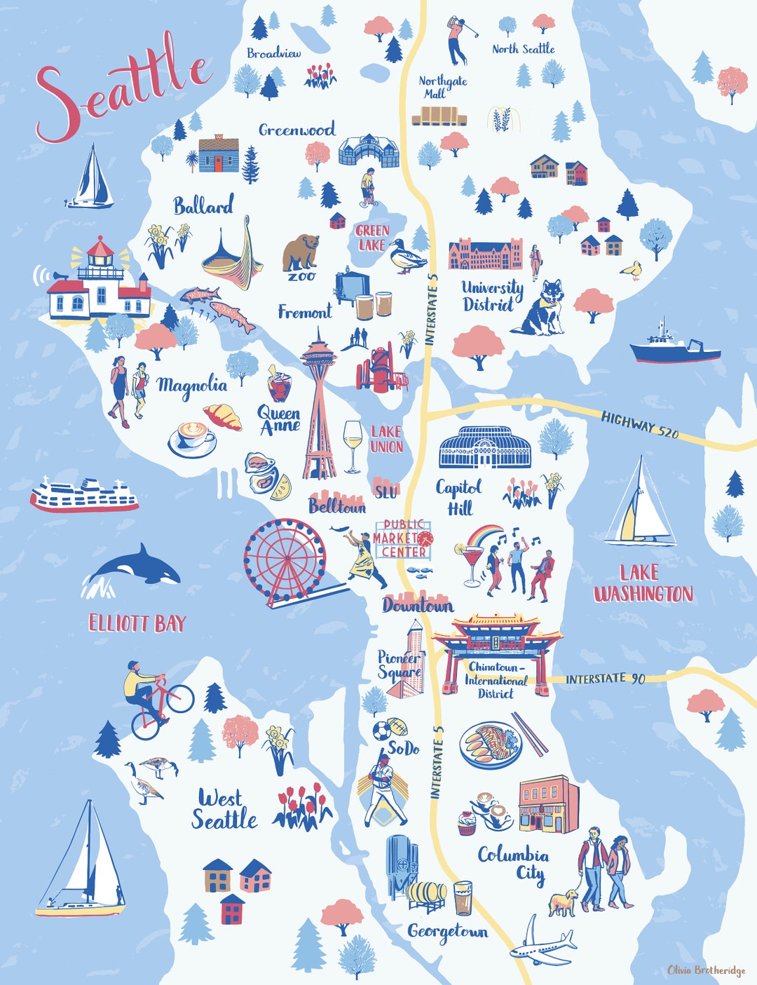 Seattle Illustrated Map - Etsy