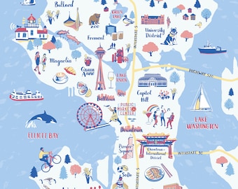 Seattle Neighborhood Map - Etsy