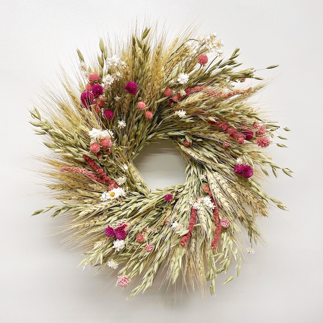 Vancortlandt Farms Natural Handmade Wheat and Dried Flower Pink ...