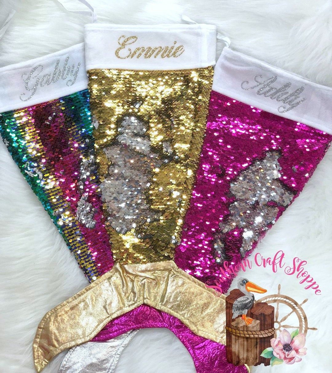 Mermaid Christmas Stocking,sequin Mermaid Tail Stocking, Personalized ...