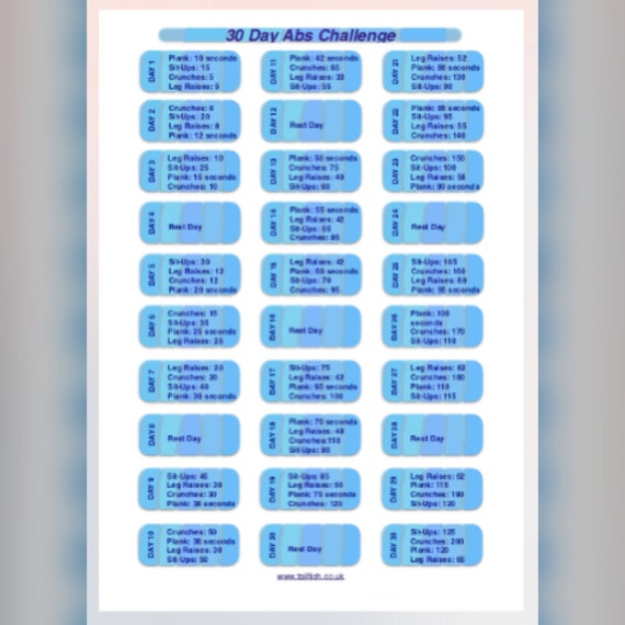 30 Day Sit Up Challenge Chart