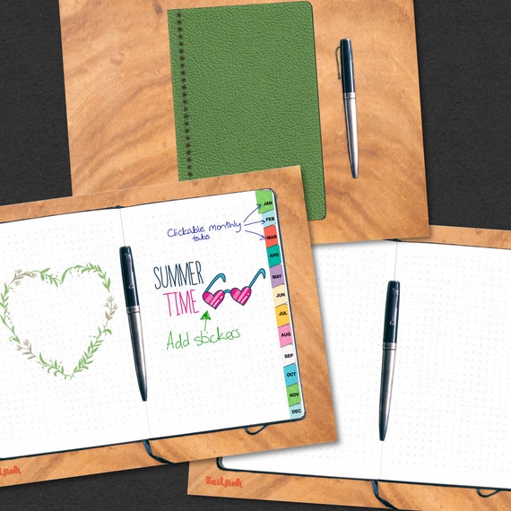 Light Green Leather Cover Journal Dot Grid Digital PDF | Etsy