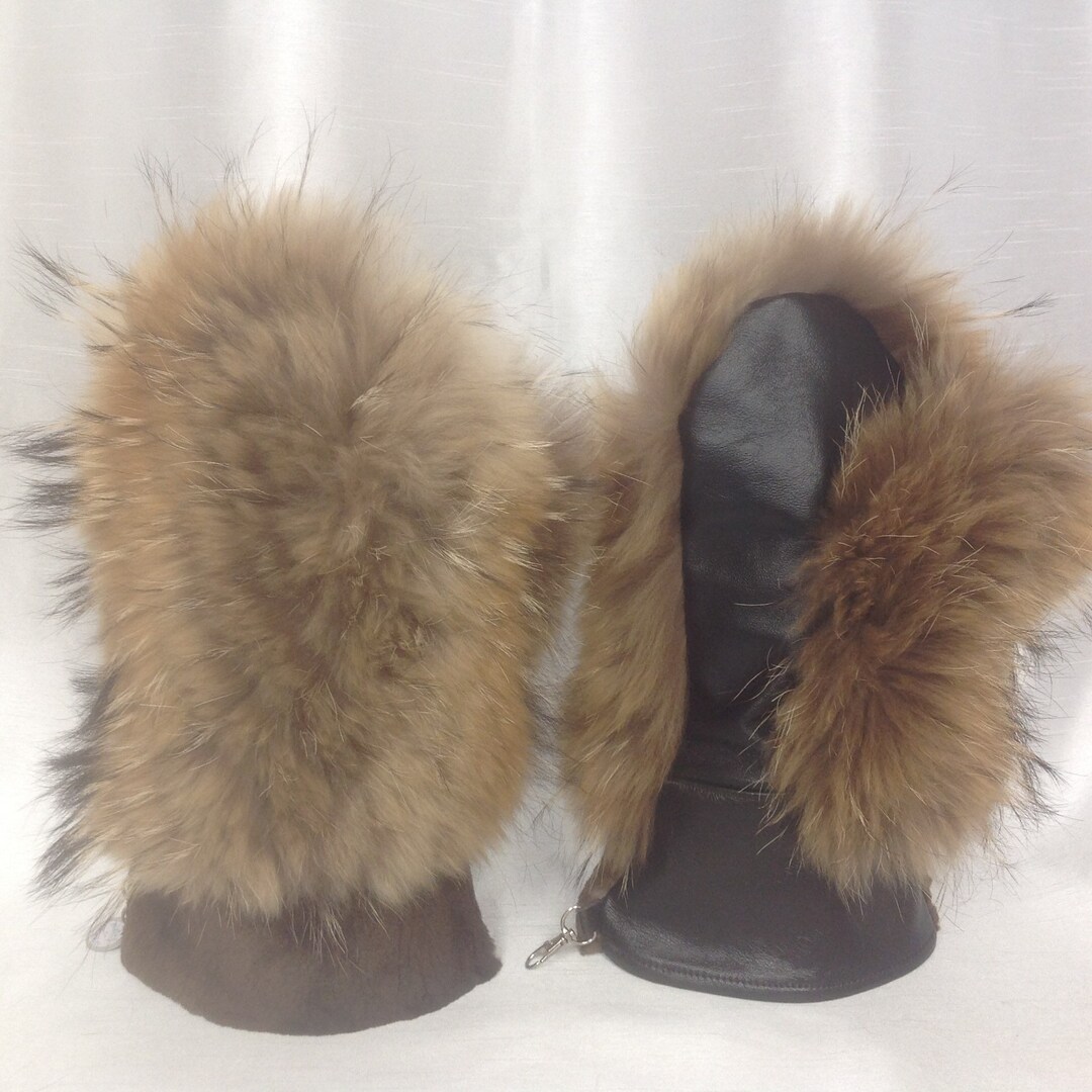 Finnish Raccoon Mittens, Real Fur, Recycled Fur, Handmade, Made in ...