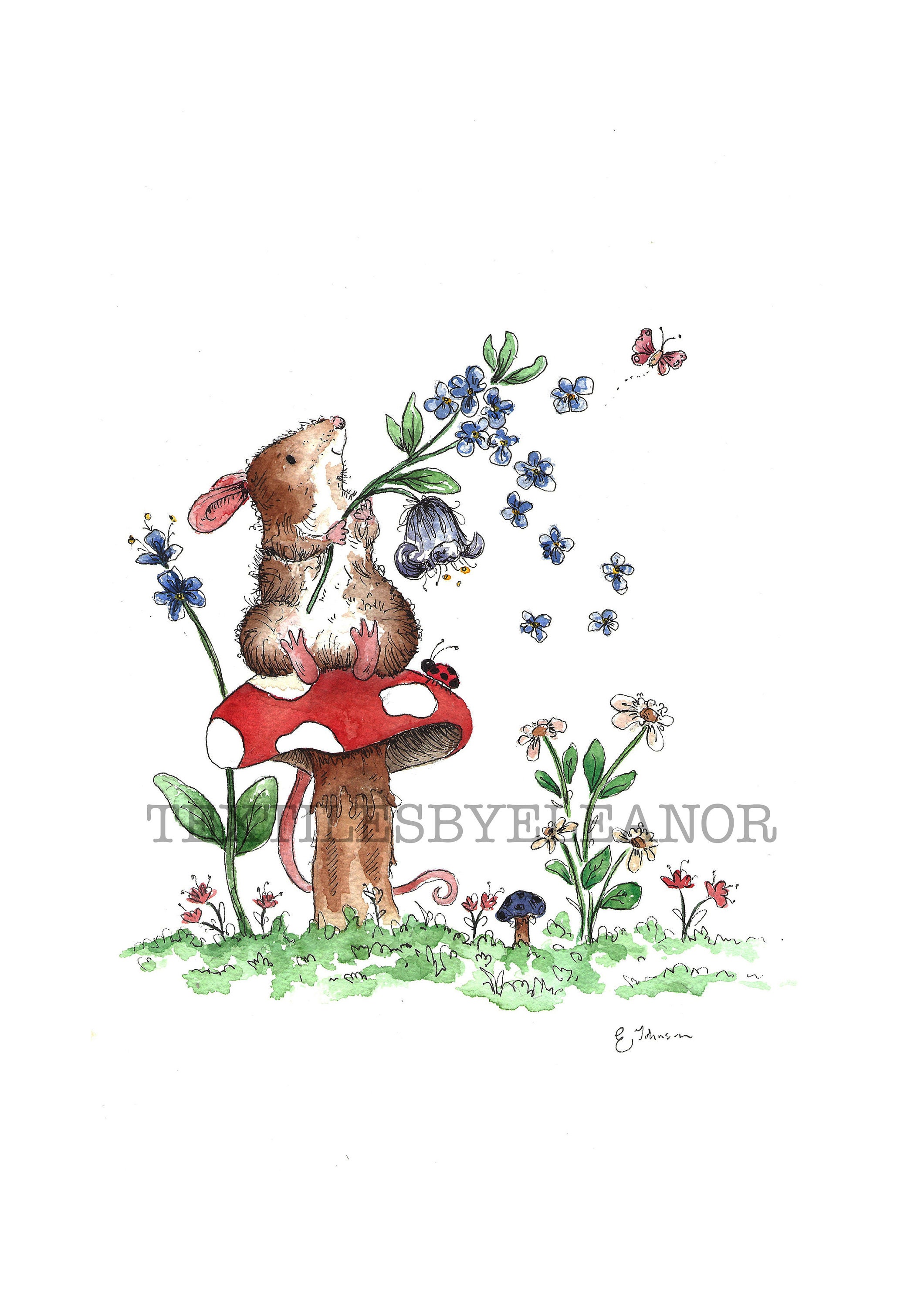 Mouse Sat on Toadstool A4 Print. - Etsy UK
