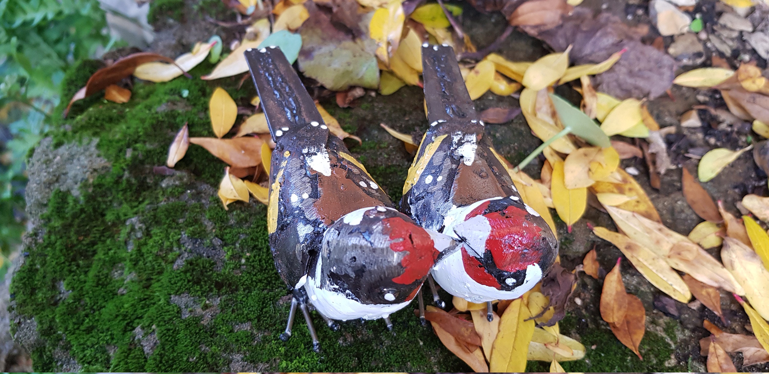 2 Love Goldfinches in Recycled Metal Couple Goldfinches | Etsy