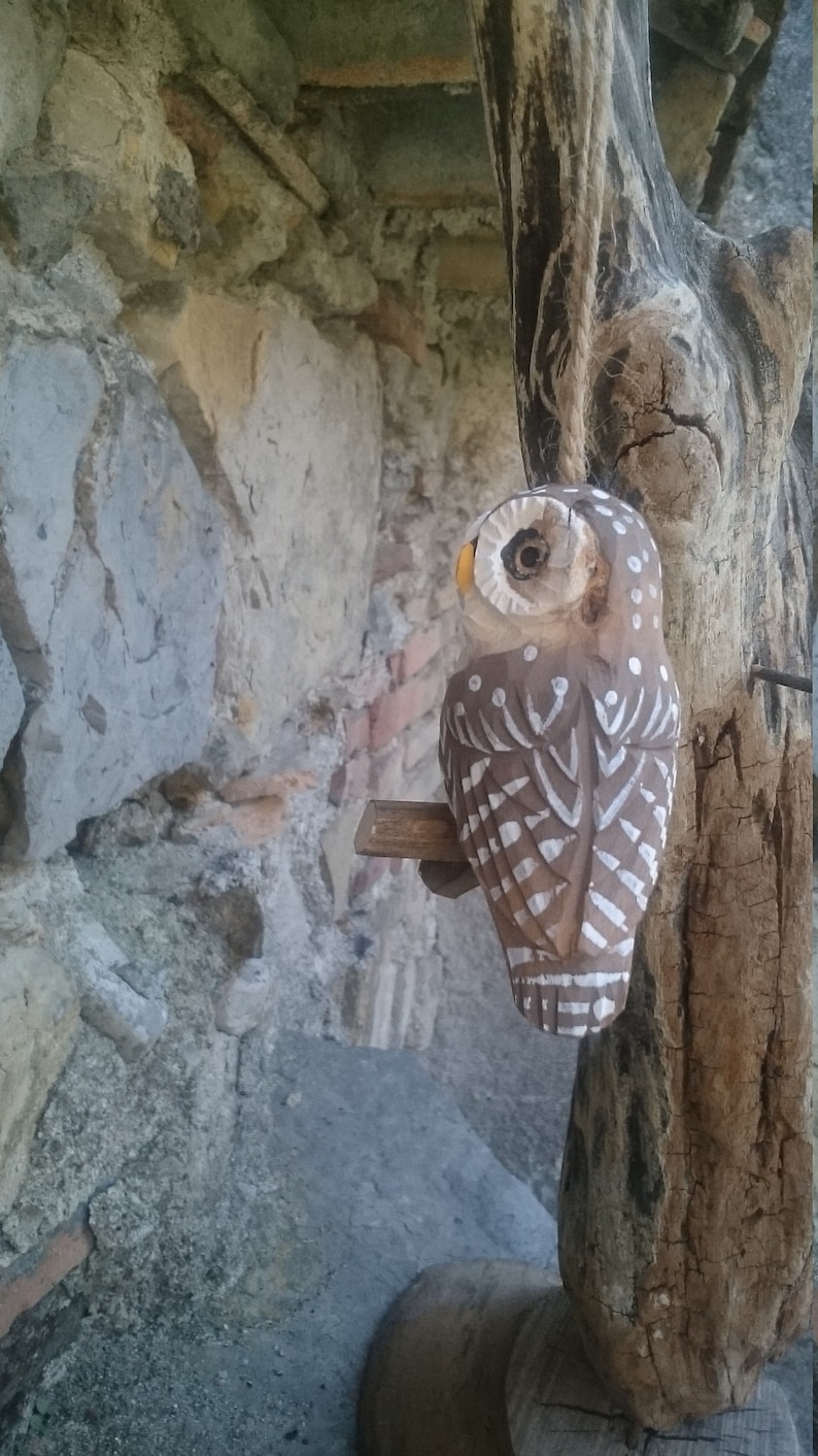 Hanging wood birdowl little owl | Etsy