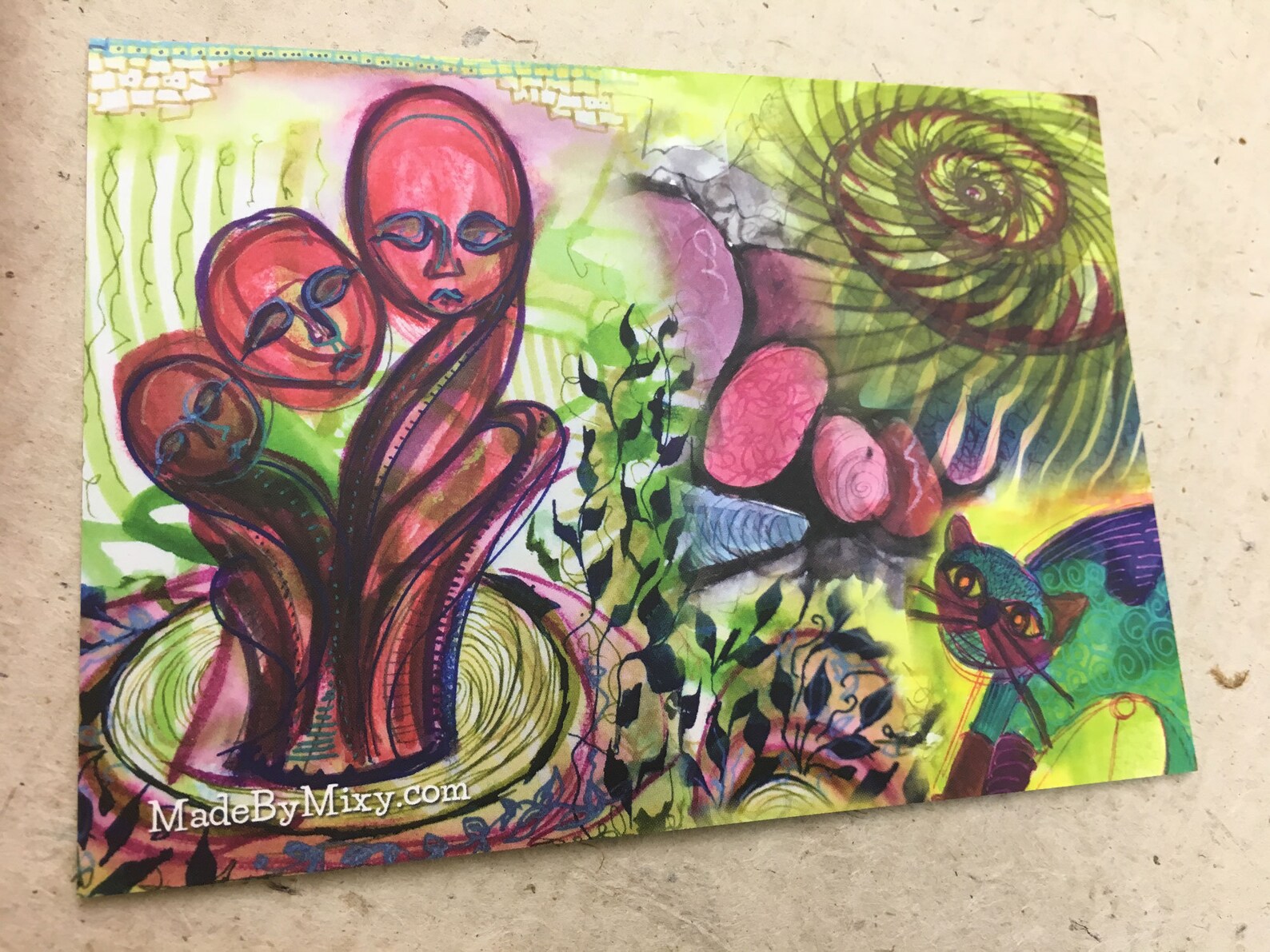 Art Postcard 'three Faces' - Etsy