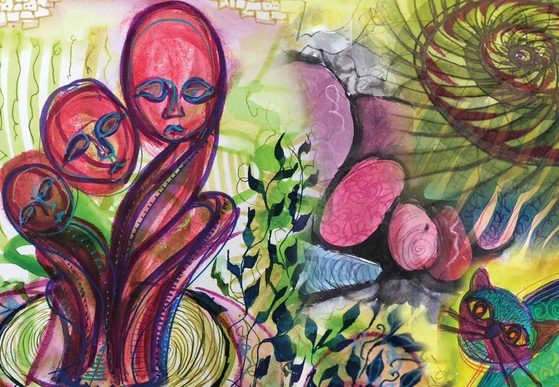 Art Postcard 'three Faces' - Etsy