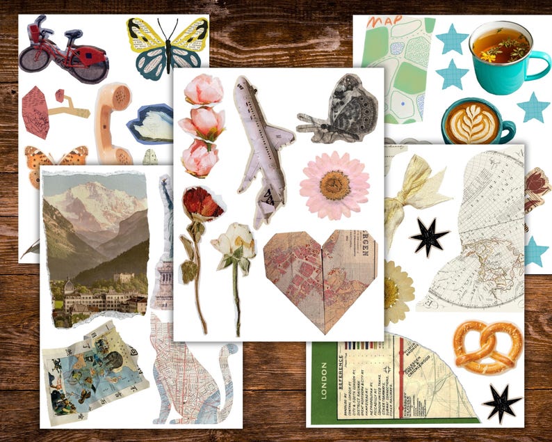 Vintage Travel Graphics Kit Printable | Printable Ephemera Sheet ...