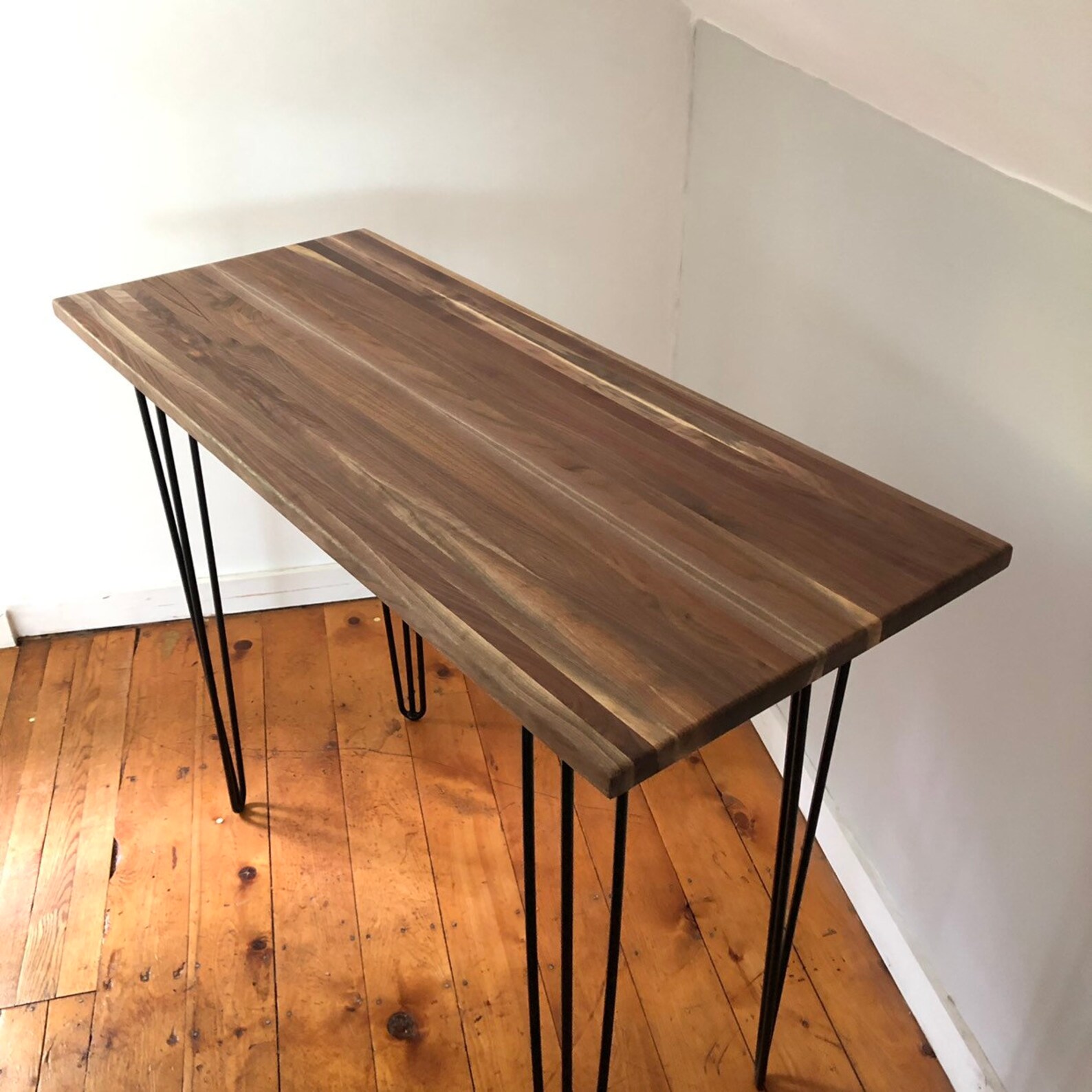 Black Walnut Butcher Block Bar Table With Hairpin Legs. - Etsy