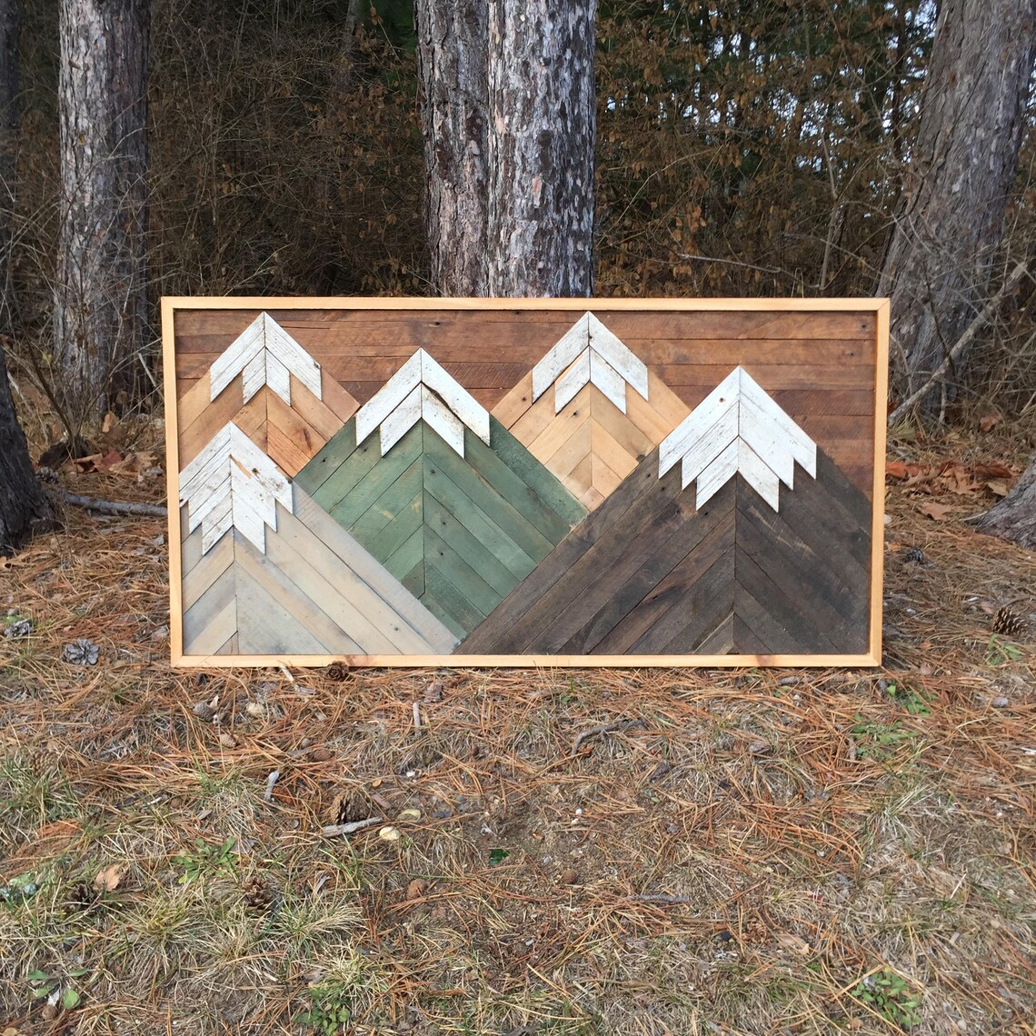Reclaimed Wood Mountain View With Color - Etsy