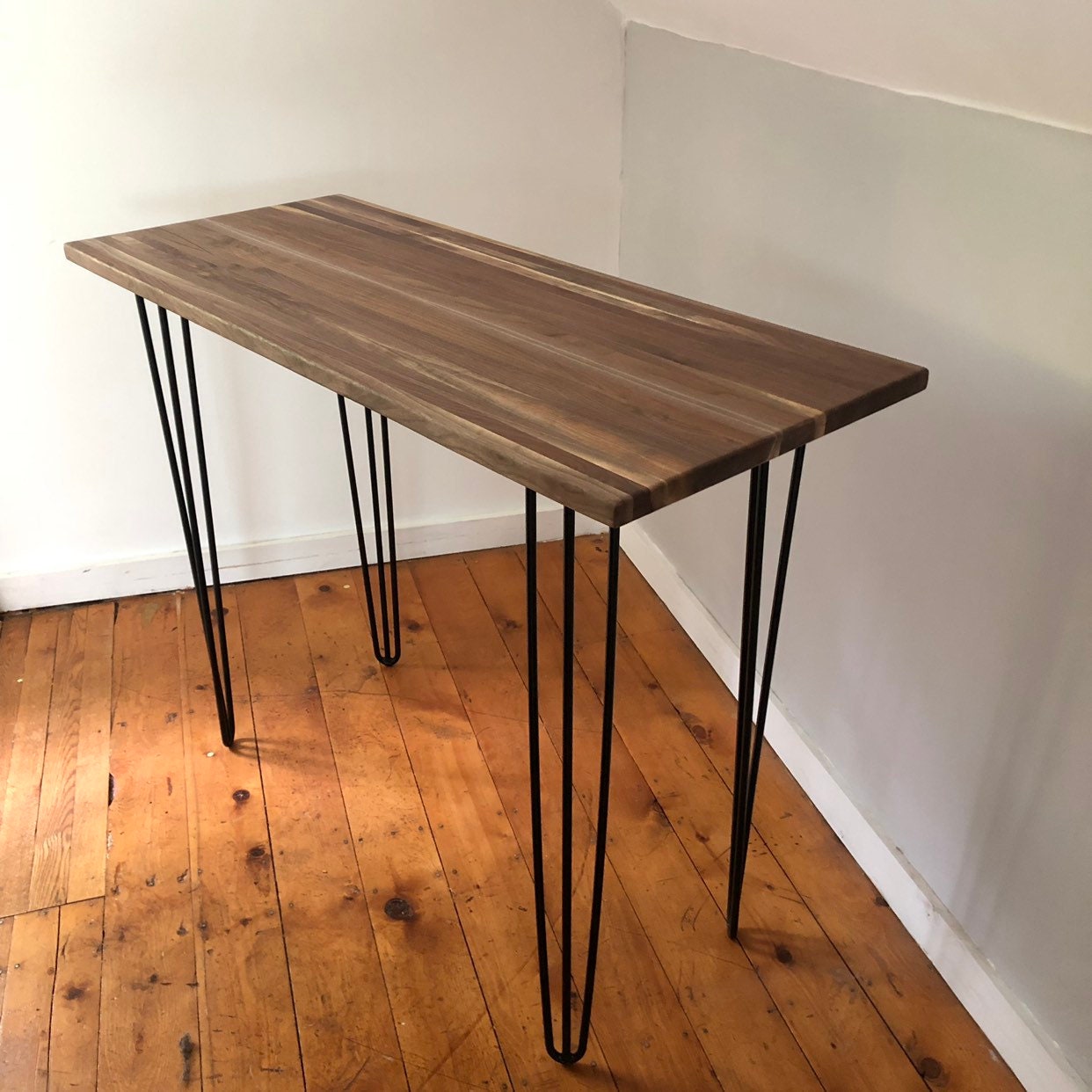 Black Walnut Butcher Block Bar Table With Hairpin Legs. | Etsy